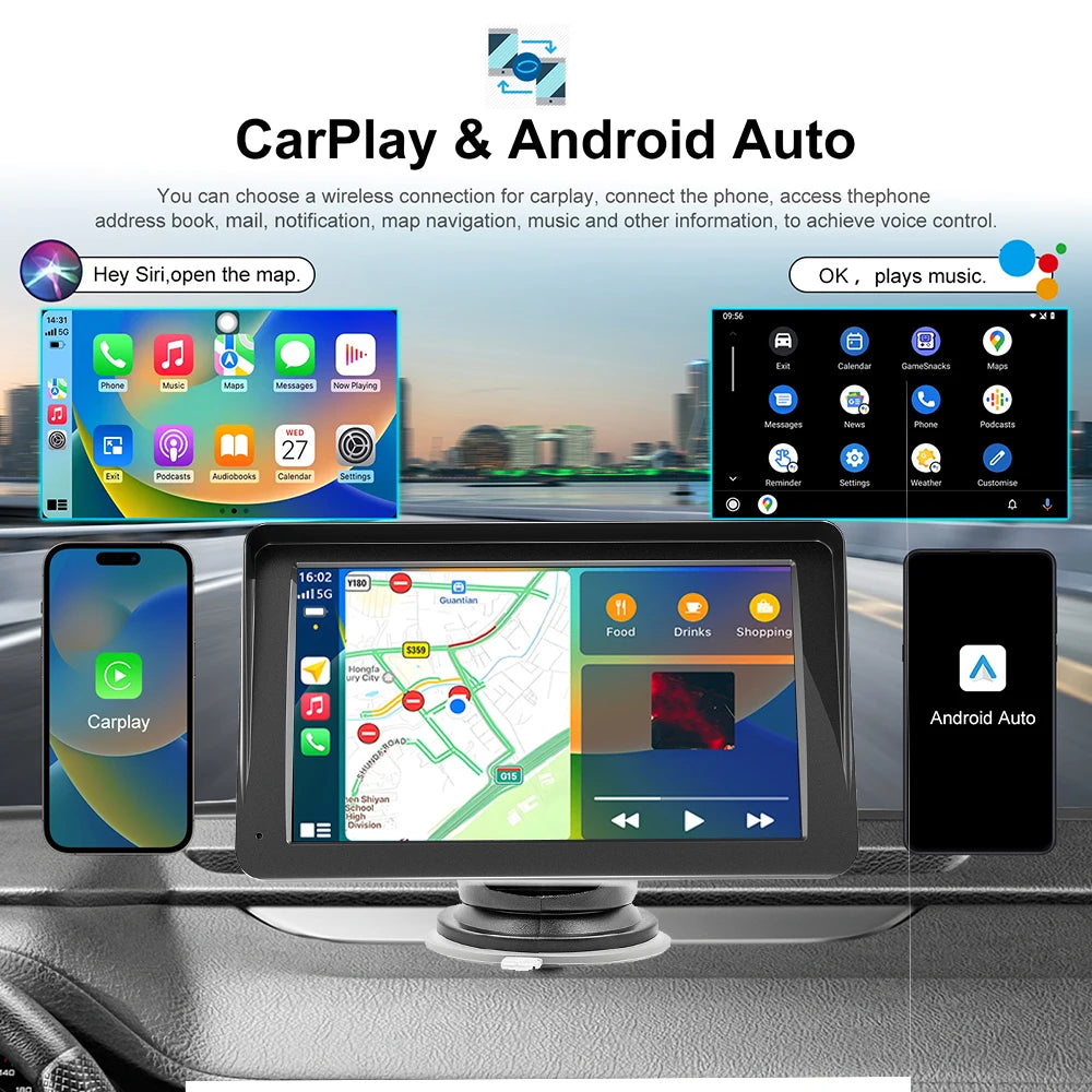 Carplay wireless touch screen 7 inch multimedia android auto radio ...
